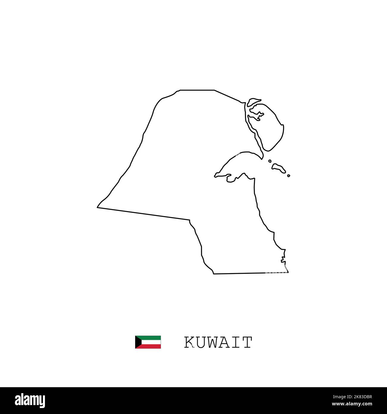 Kuwait vector map outline, line, linear. Kuwait black map on white ...