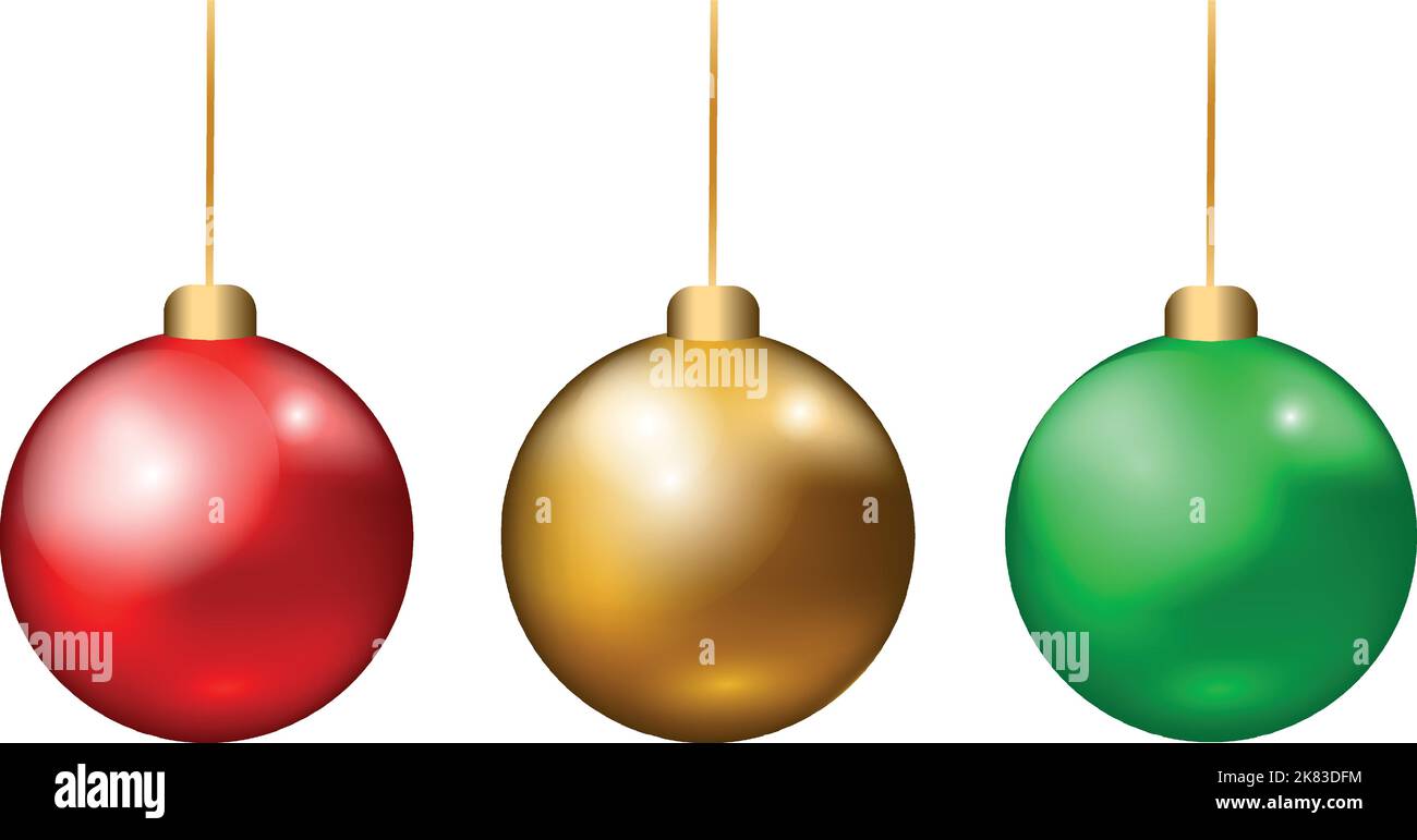 Set of realistic Christmas decoration balls, red, gold and green on a ...
