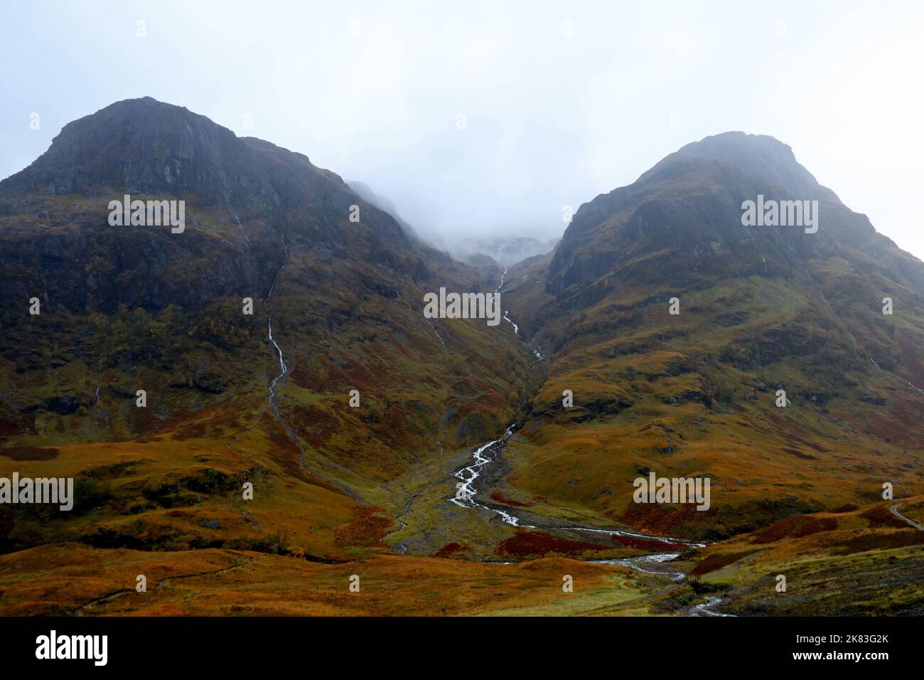 Mist Covered Mountains in the Scottish Highlands in Autumn Stock Photo ...