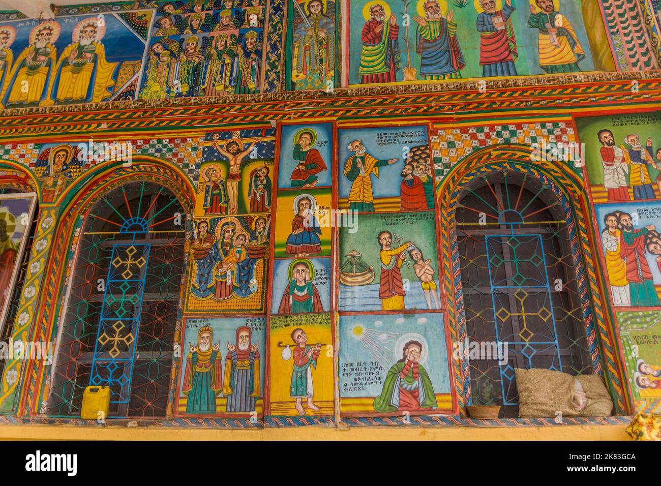 AXUM, ETHIOPIA - MARCH 19, 2019: Colorful paintings of Enda Iyesus ...