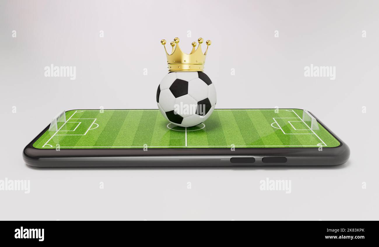 Online soccer concept. Football ball on a smartphone with a football ...