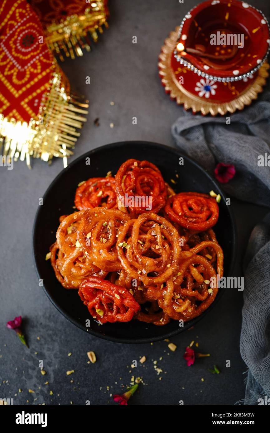 Homemade Jalebi or jilebi - Indian diwali sweets, selective focu Stock ...