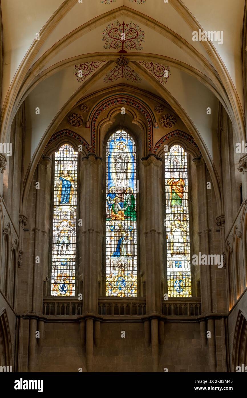 Wells, United Kingdom - 1 September, 2022: close-up view of a stained ...