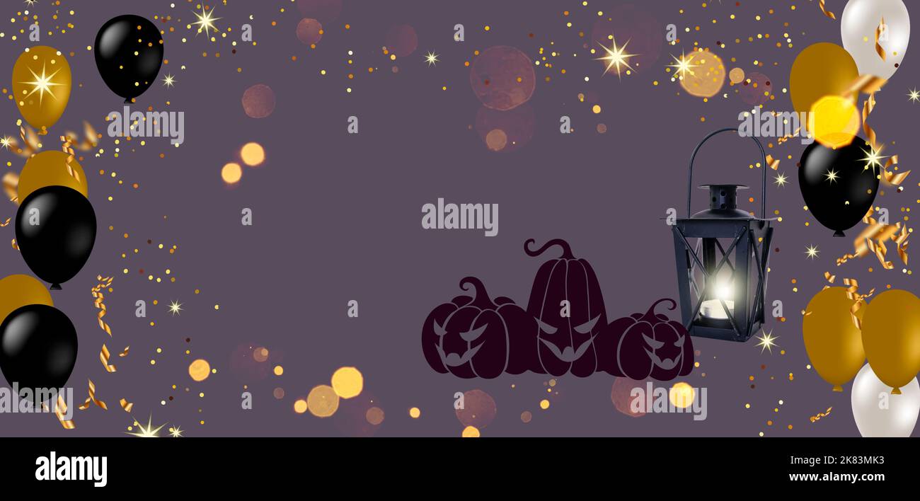 Halloween party background with pumpkins and silhouettes Stock Photo ...