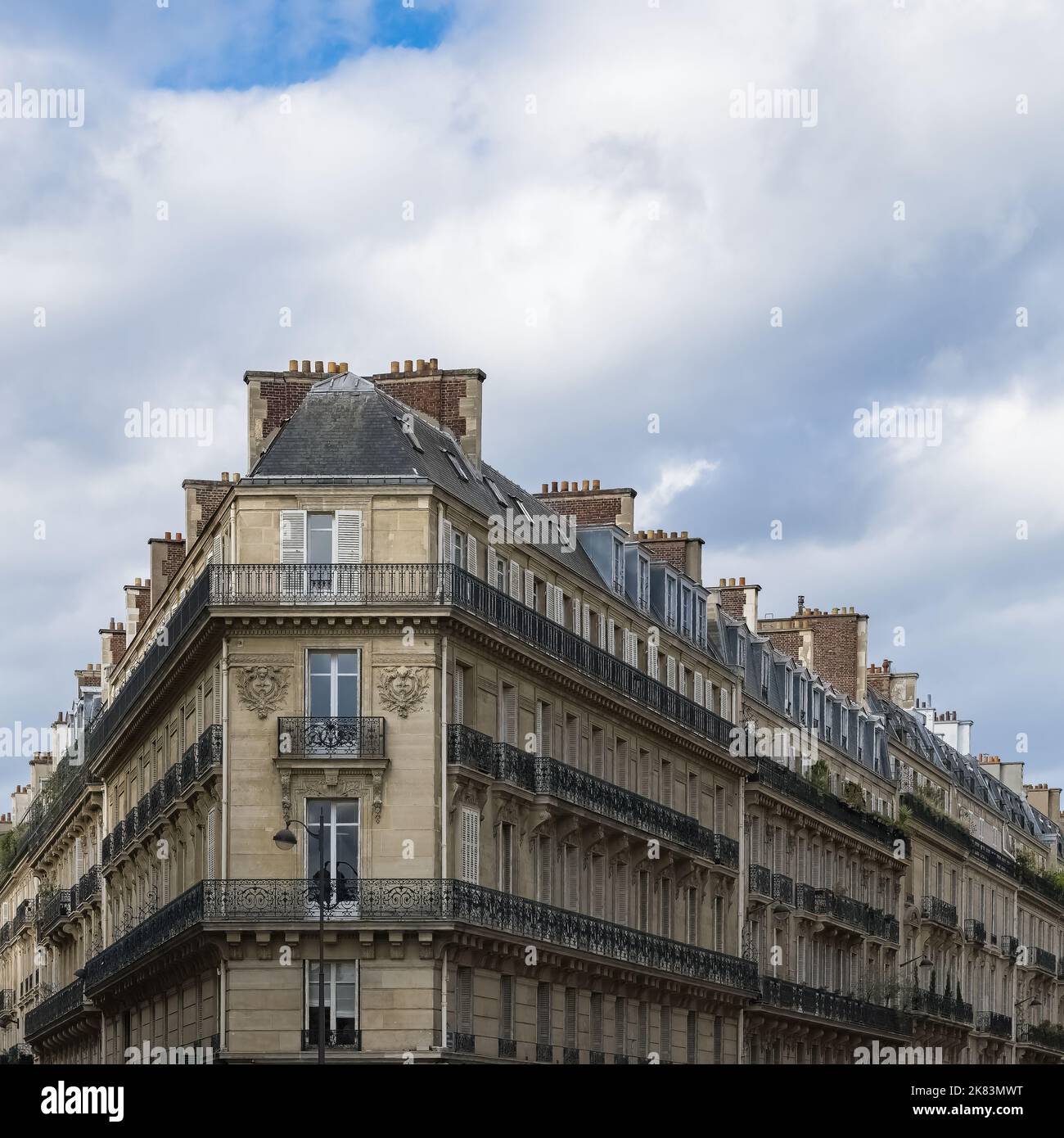 Paris, beautiful ancient building in the parc Monceau, public garden ...