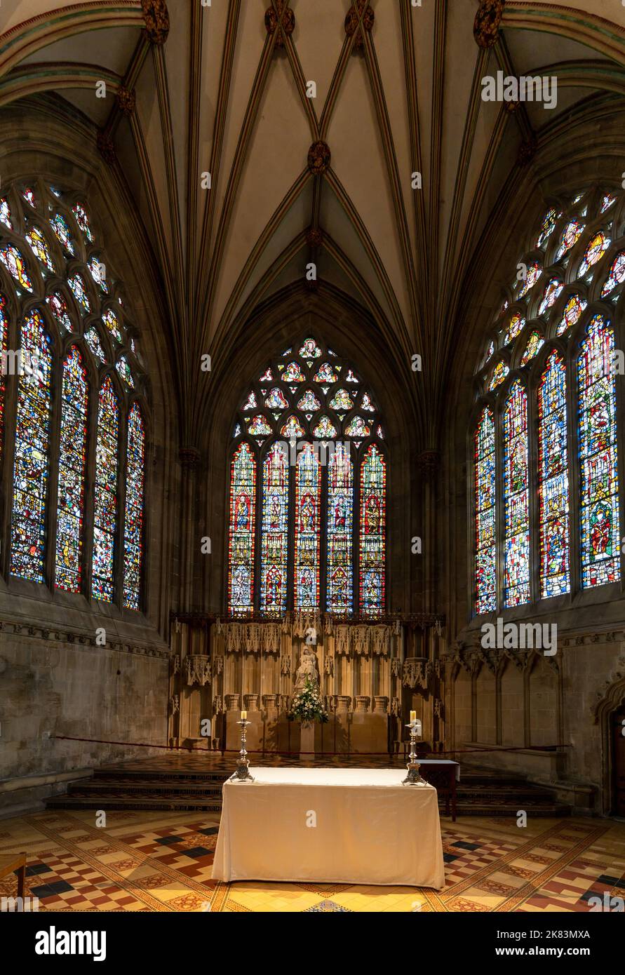 Wells, United Kingdom - 1 September, 2022: close-up view of the altar ...