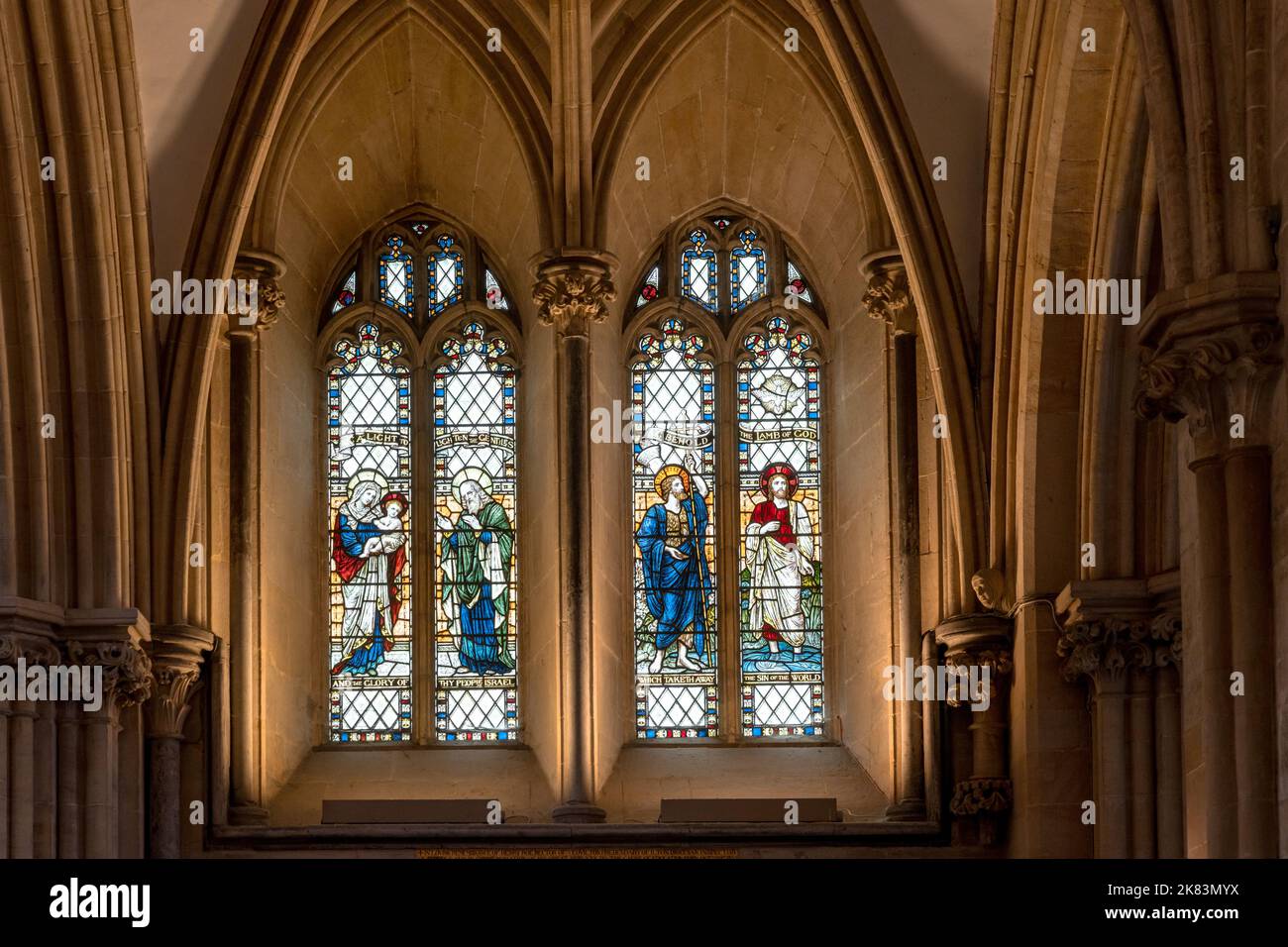 Wells, United Kingdom - 1 September, 2022: close-up view of a stained ...