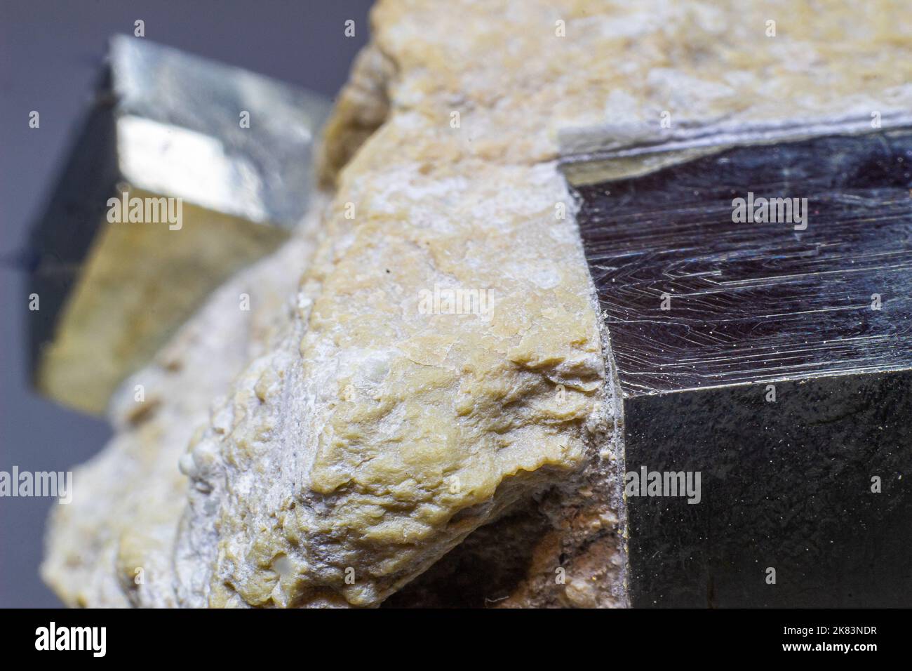 Macro cubical pyrite on white matrix isolated on gray background Stock ...