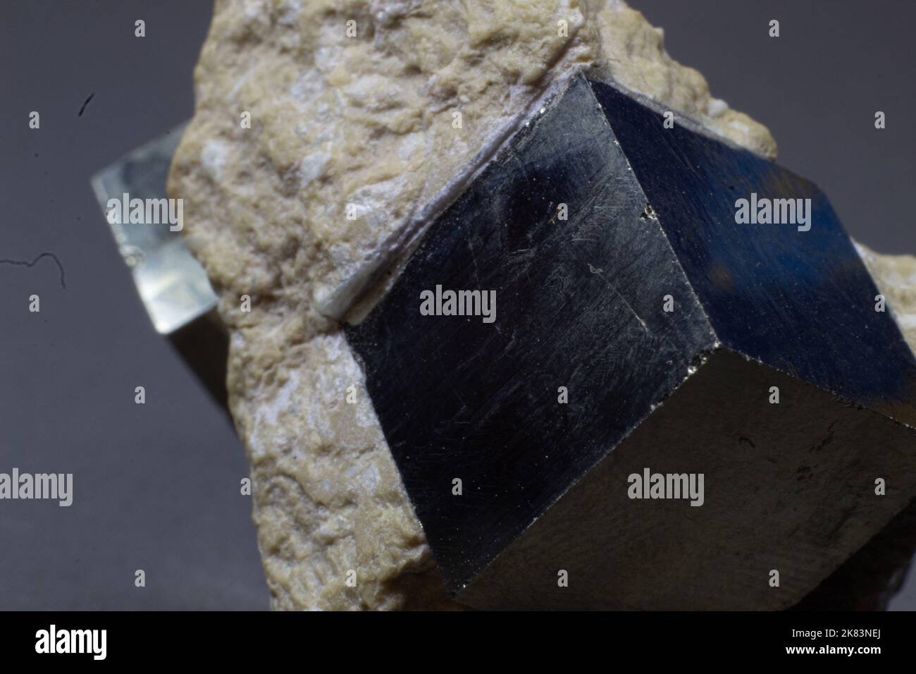 Macro cubical pyrite on white matrix isolated on gray background Stock ...