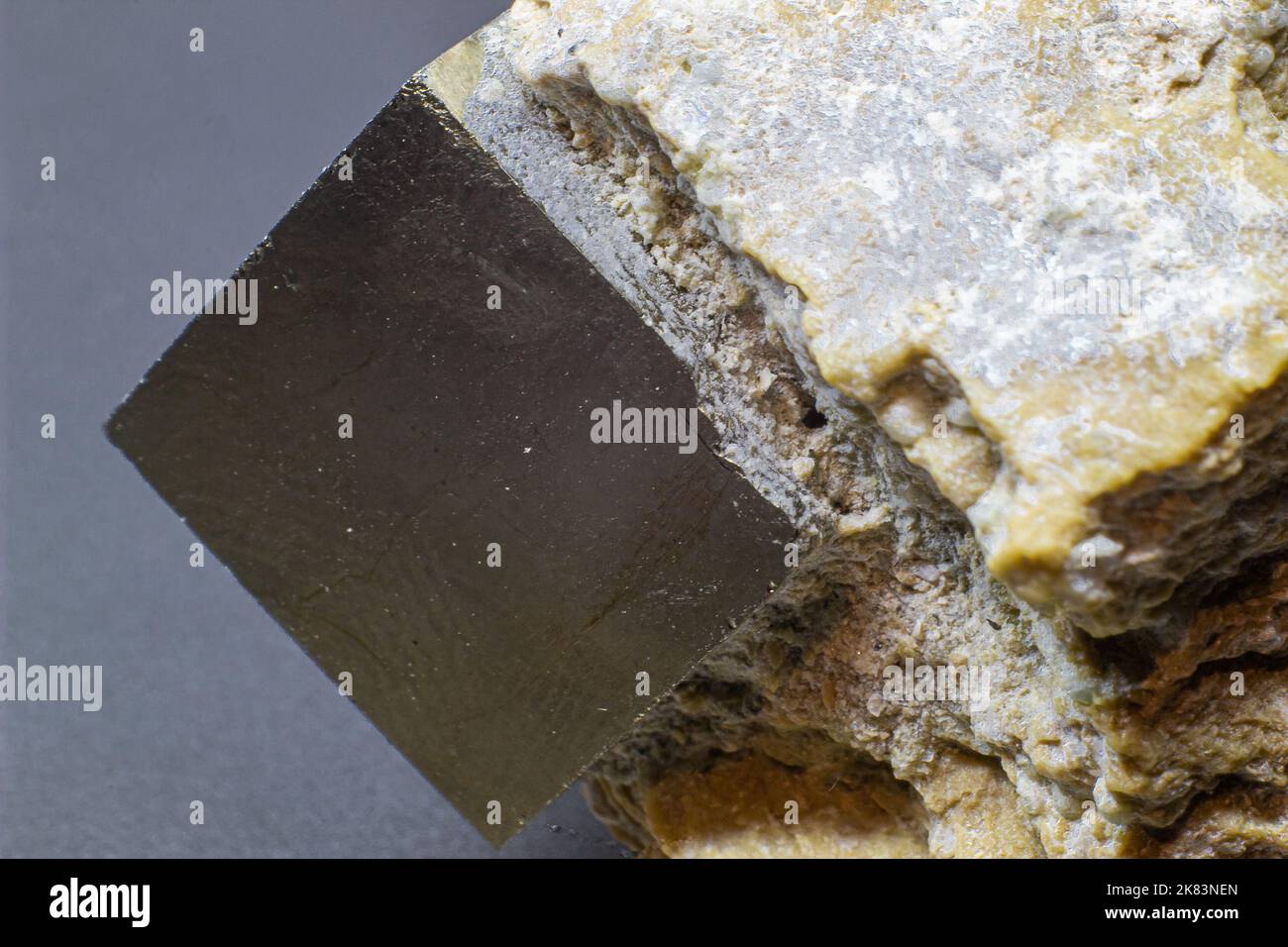 Macro cubical pyrite on white matrix isolated on gray background Stock ...
