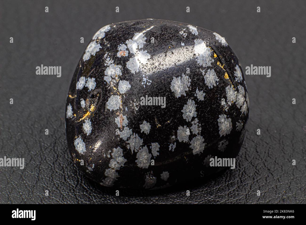 Tumbled close up snowflake obsidian isolated on white background Stock ...