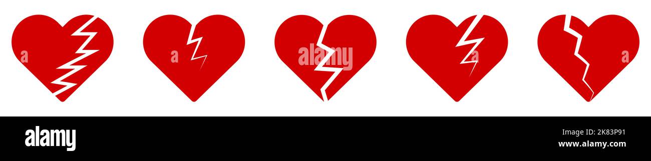 Break red heart icons. Vector illustration isolated on white background ...