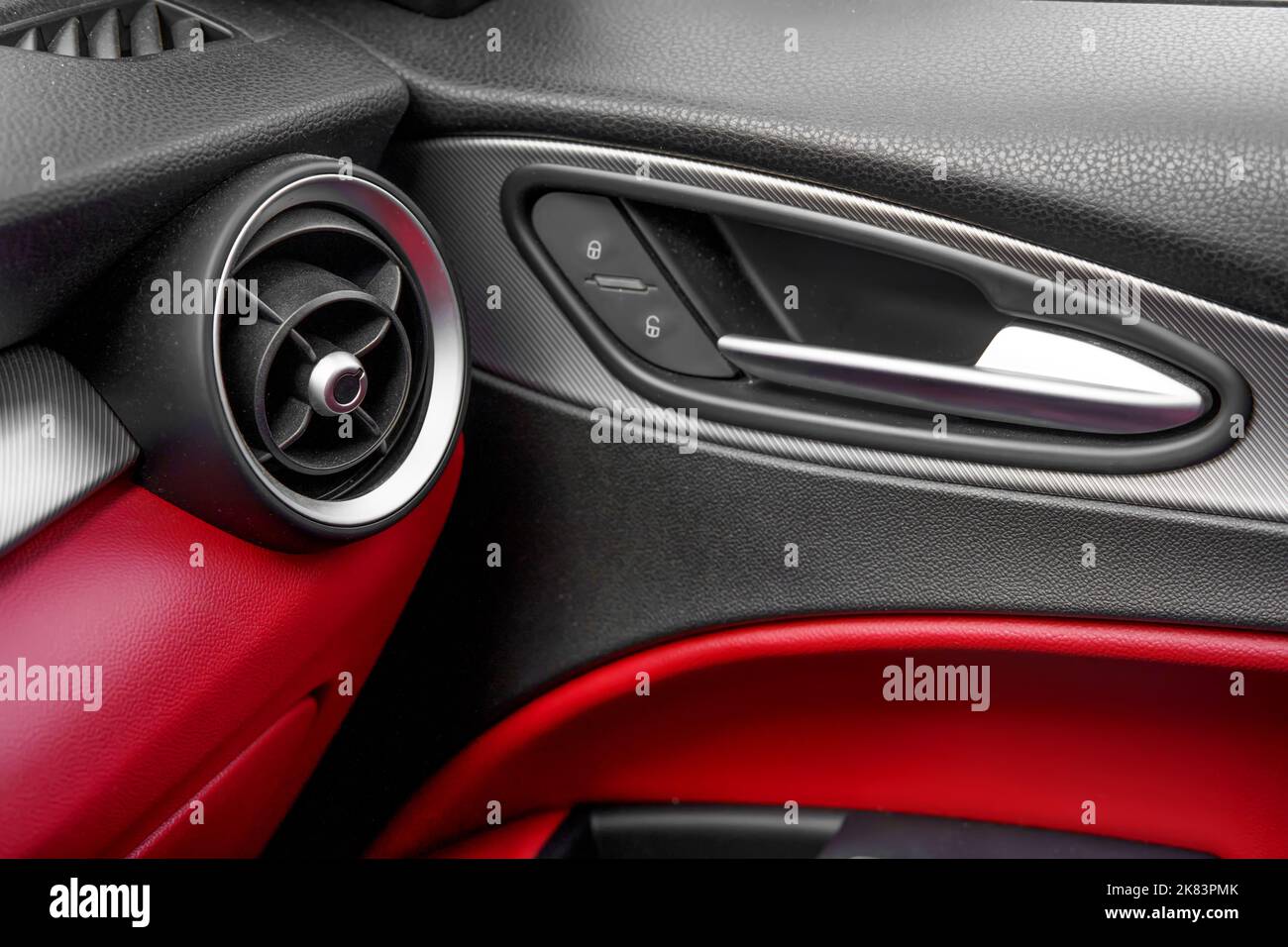 interior of a modern car with red leather Stock Photo - Alamy