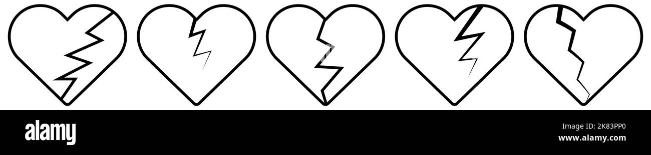 Broken heart line icons. Vector illustration isolated on white ...