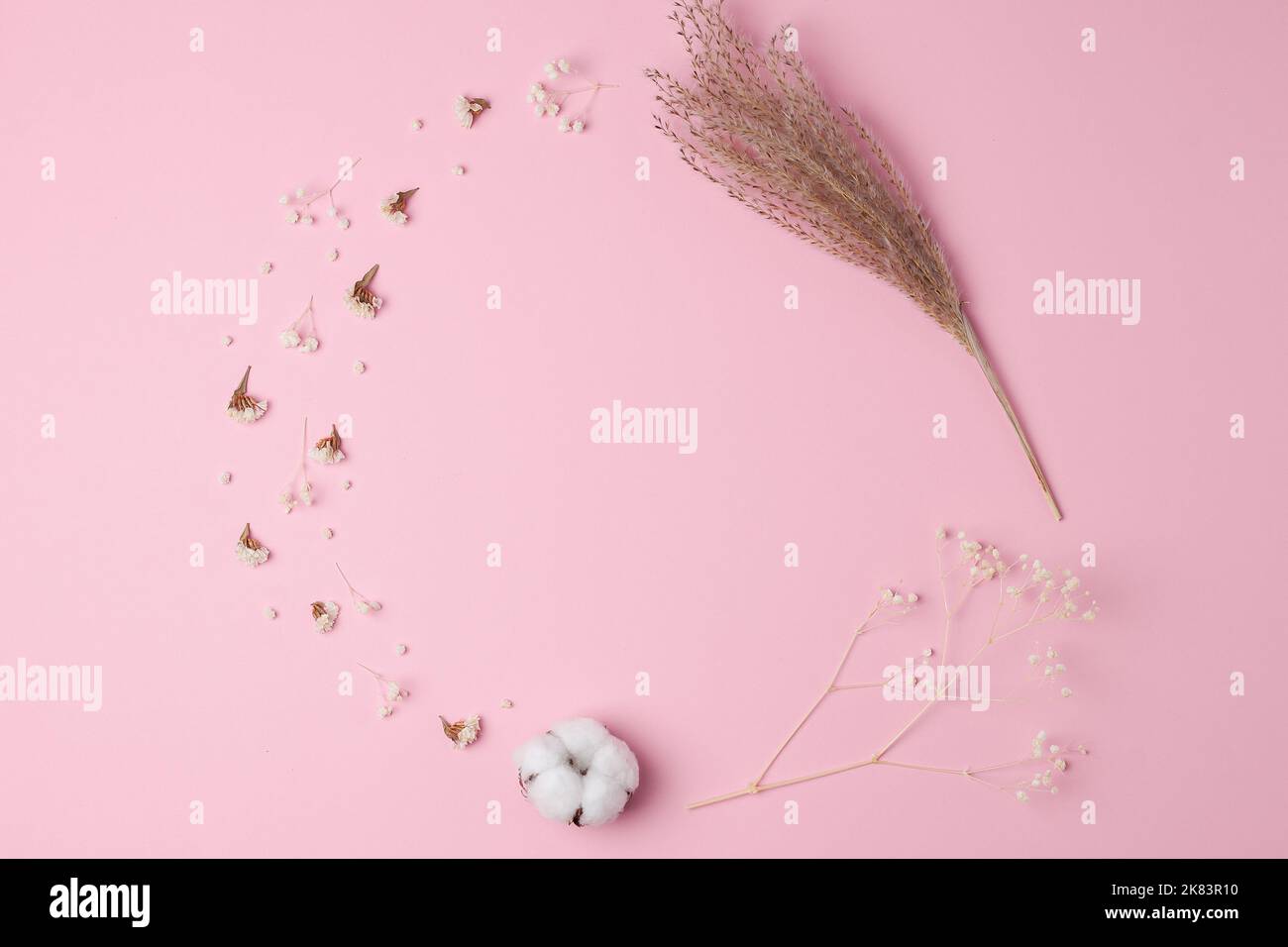 Cosmetic background with flowers on pink. Flat lay, copy space Stock ...