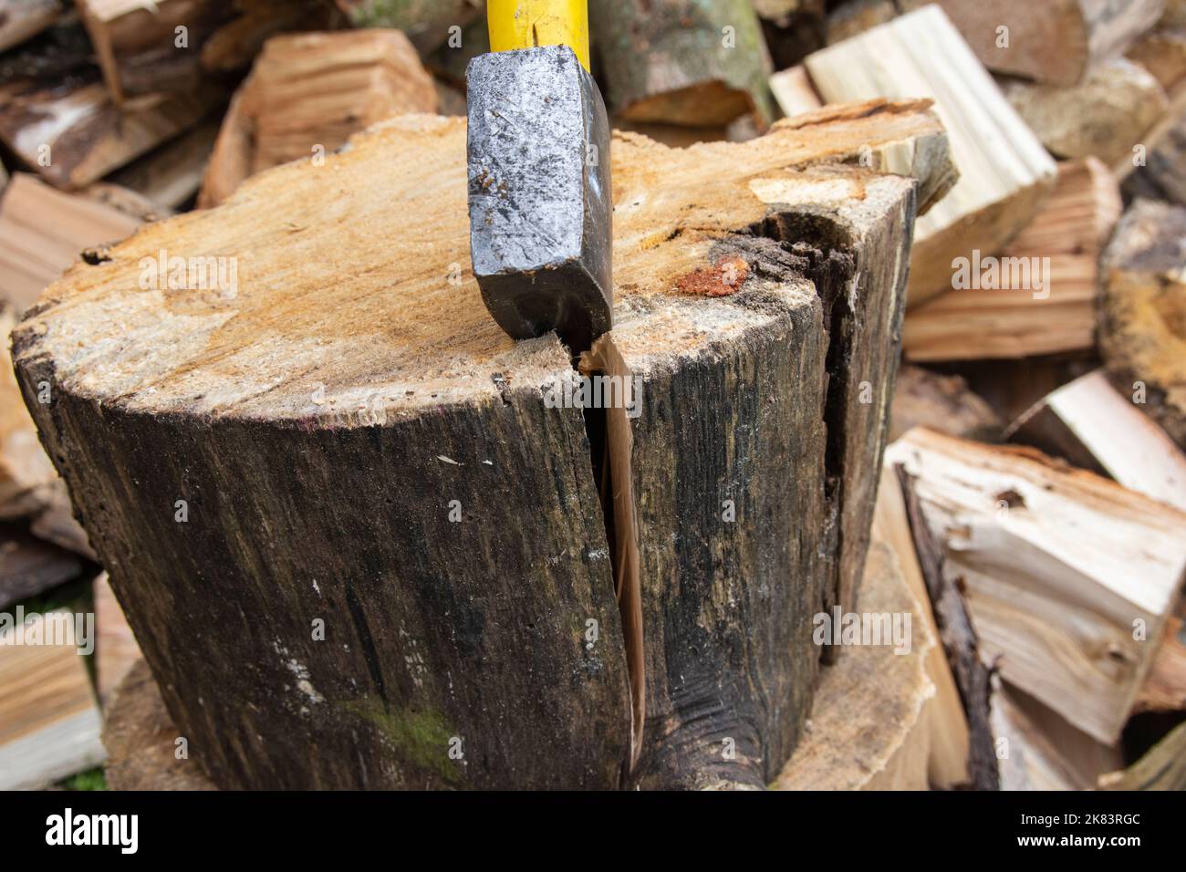 An ax and a stump while chopping firewood on a clear day Stock Photo ...