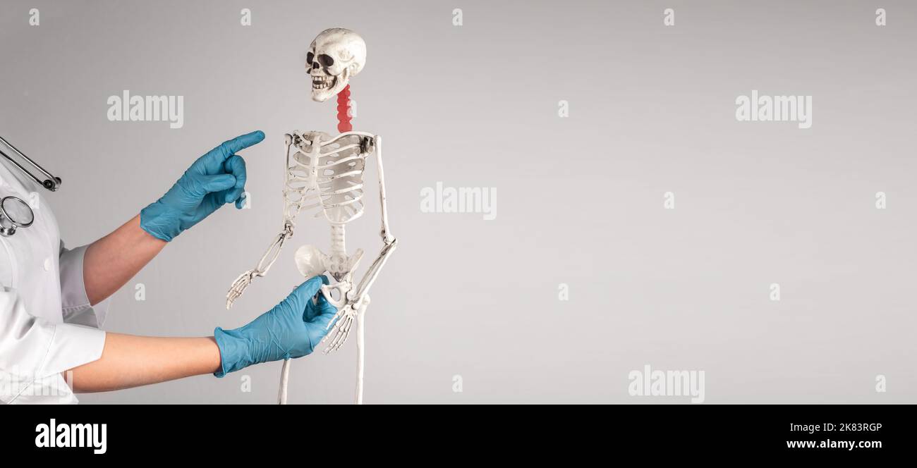 Neck bone pain concept. Cervical inflammation, disease, hernia shown on ...