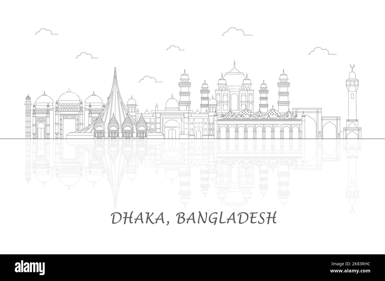 Outline Skyline panorama of city of Dhaka, Bangladesh - vector ...