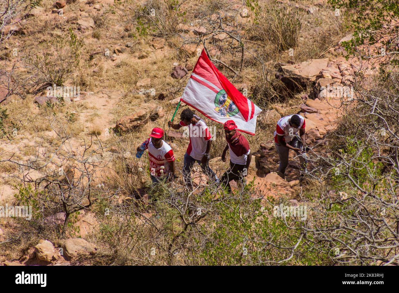 TIGRAY, ETHIOPIA - MARCH 22, 2019: Group of Mekelle 70 Enderta FC fans ...
