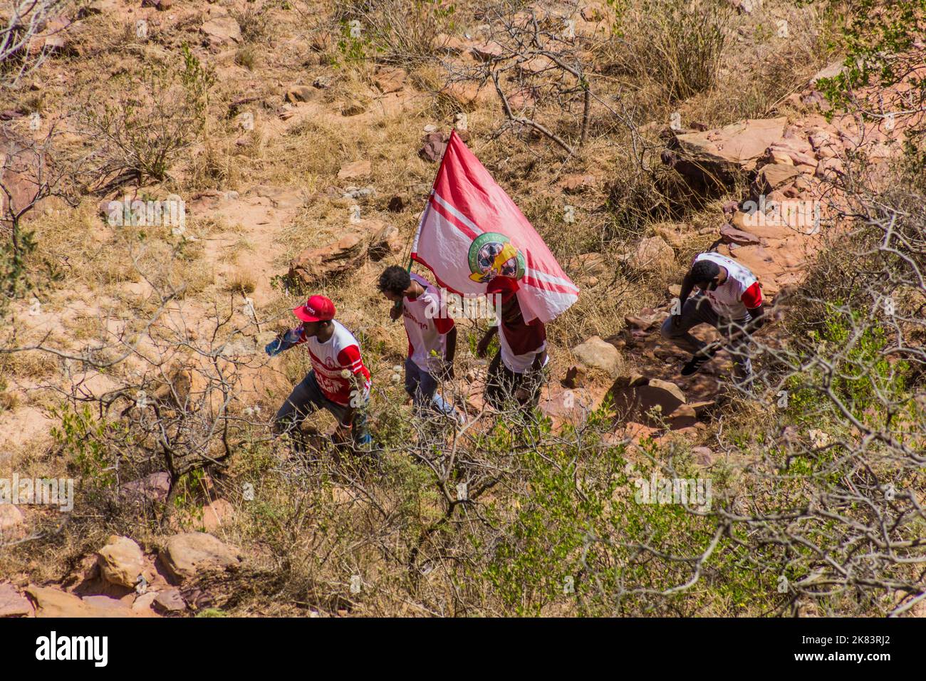 TIGRAY, ETHIOPIA - MARCH 22, 2019: Group of Mekelle 70 Enderta FC fans ...