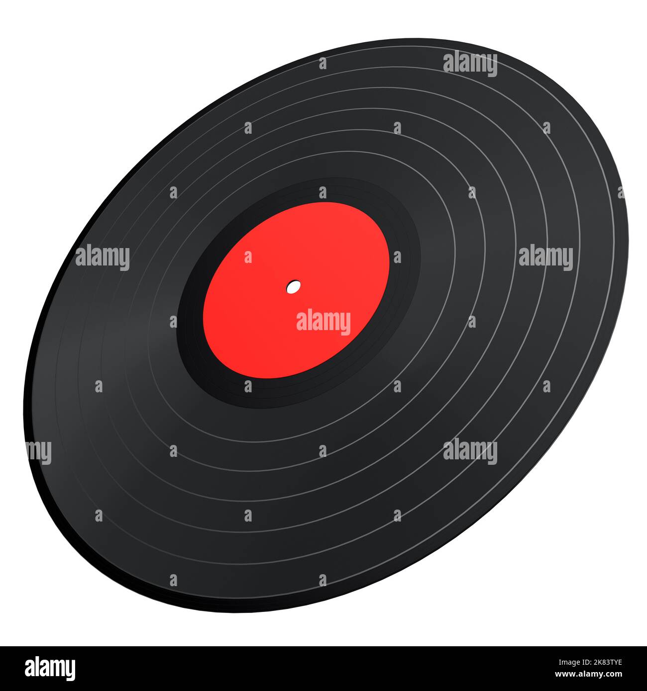 Black vinyl LP record with label isolated on white background. 3d ...