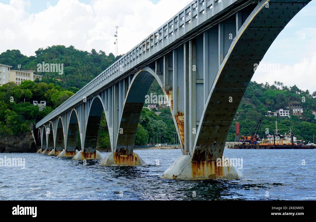 modern bridge in the bay of samana peninsula in the dominican republic ...