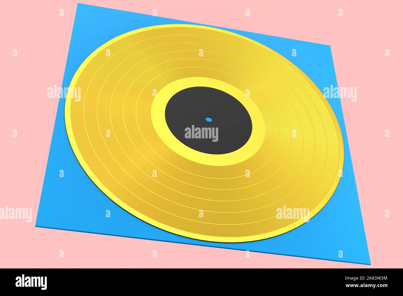 Black vinyl LP record with cover isolated on pink background. 3d render ...