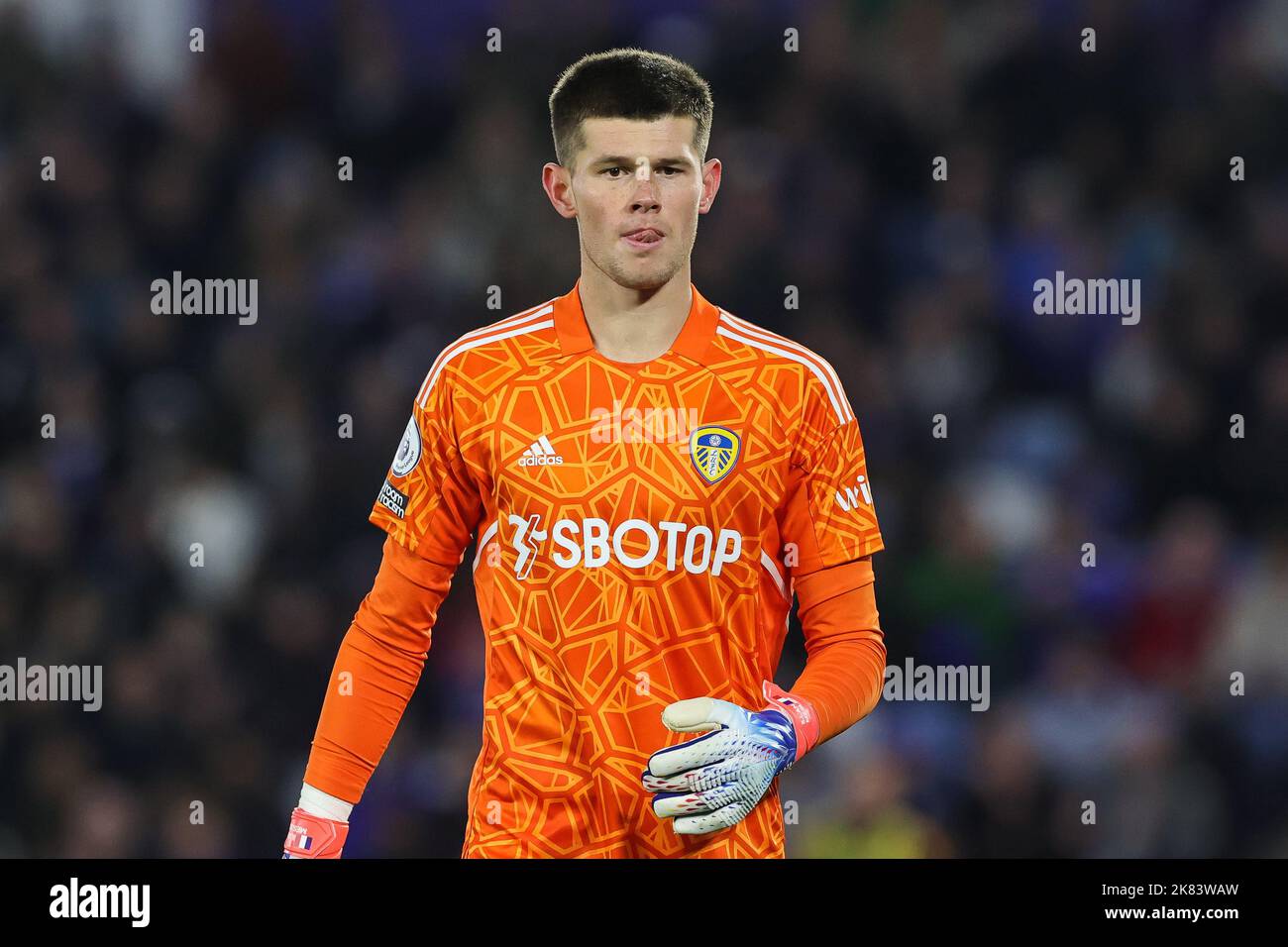 Illan Meslier #1 of Leeds United during the Premier League match ...