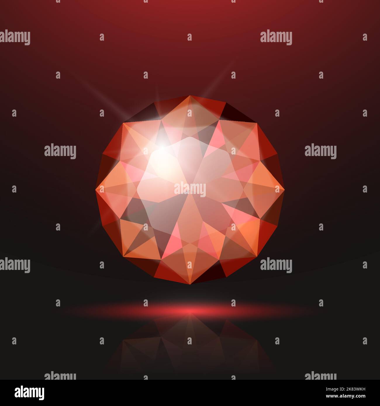 Vector 3d Realistic Red Transparent Round Glowing Gemstone, Diamond ...