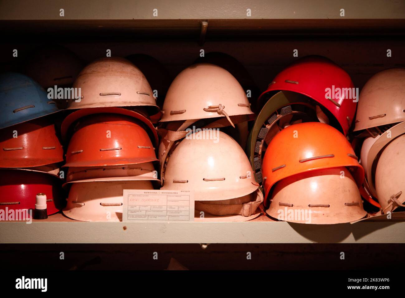 Helmets are seen in a storage area in a disused bomb shelter in Warsaw ...