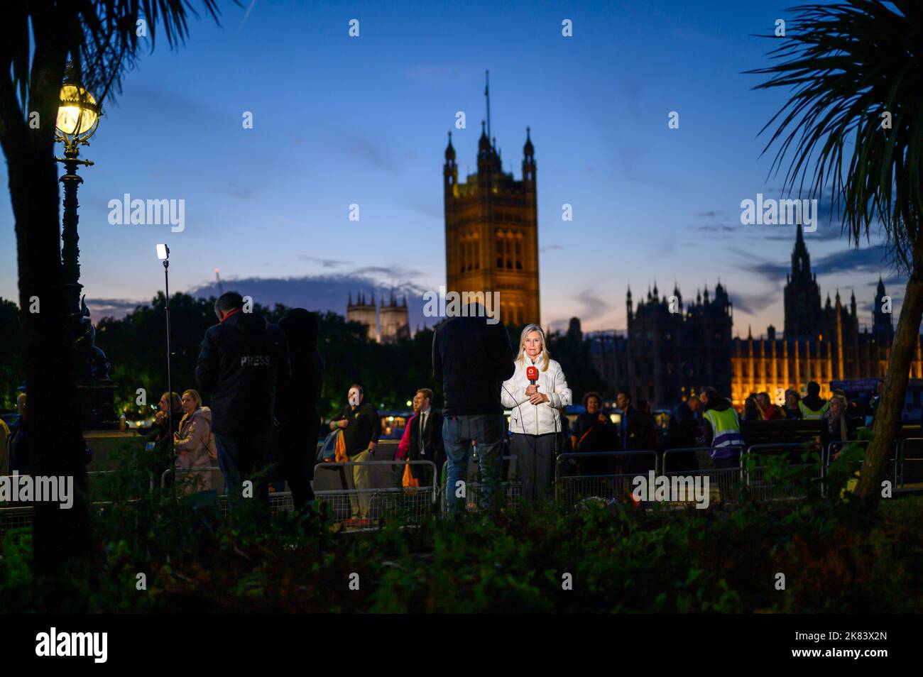 London - September 17, 2022: Outside broadcast television news reporter ...