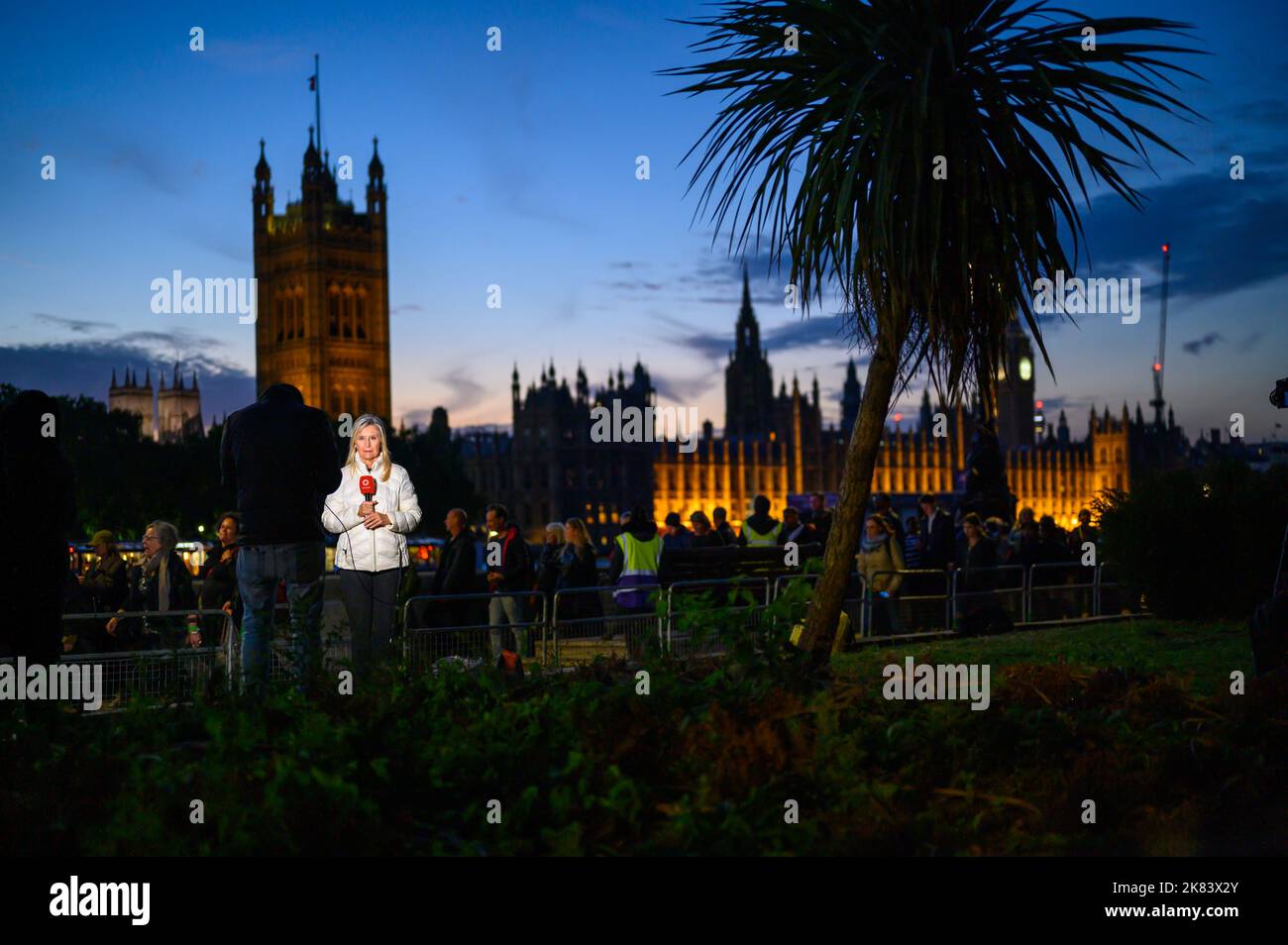 London - September 17, 2022: Outside broadcast television news reporter ...