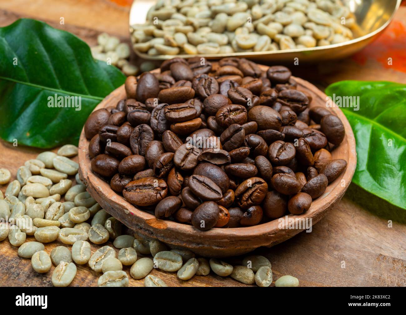 Green and roasted coffee beans from South America coffee producing ...
