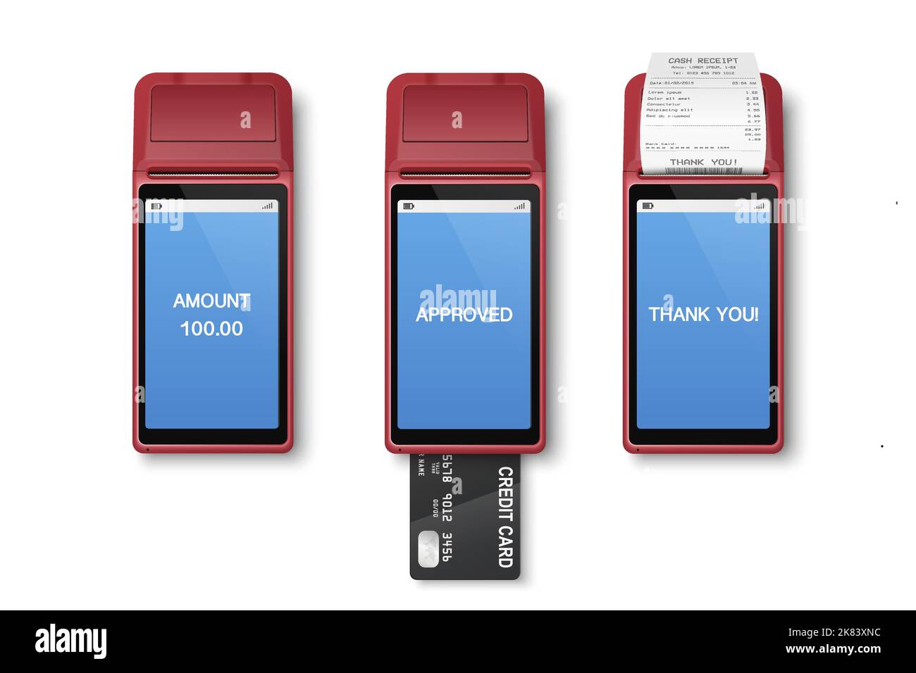 Vector 3d Realistic Red Wi-Fi Payment Machine, Credit Card, Receipt ...