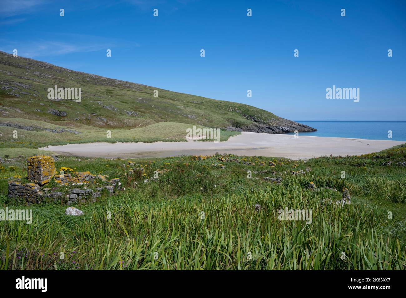 Ruins of the deserted village on the island of Mingulay, Bishop's Isles ...