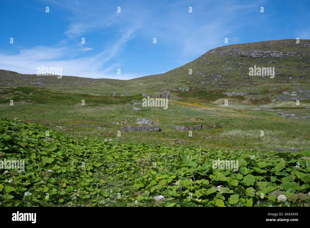 Ruins of the deserted village on the island of Mingulay, Bishop's Isles ...