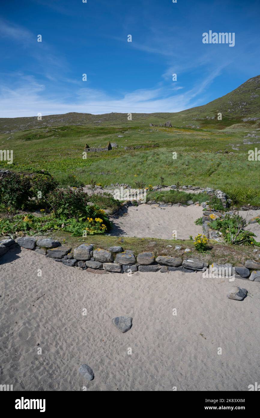 Ruins of the deserted village on the island of Mingulay, Bishop's Isles ...