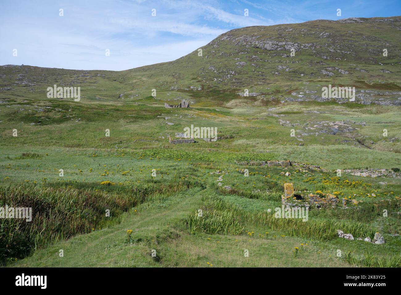 Ruins of the deserted village on the island of Mingulay, Bishop's Isles ...