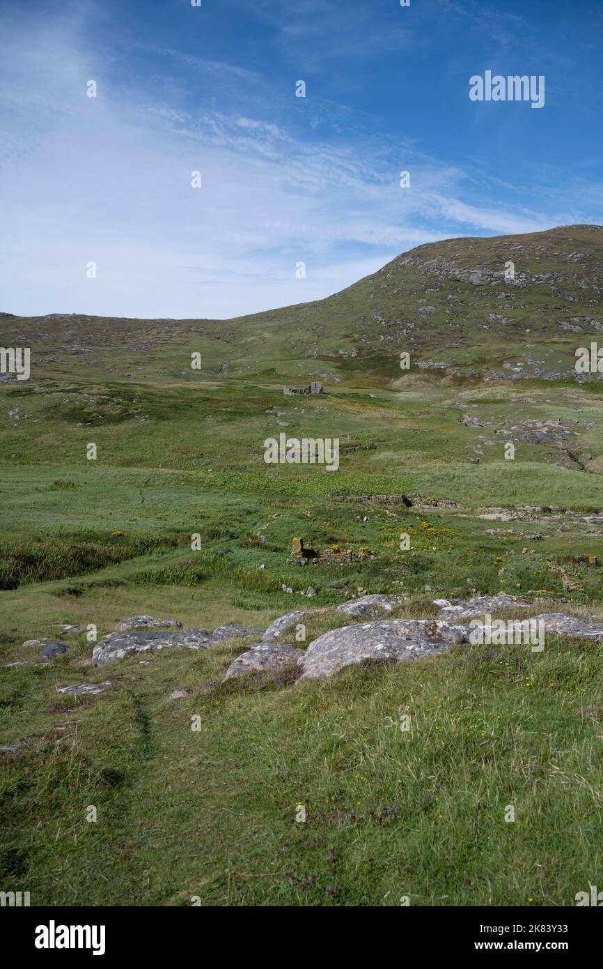 Ruins of the deserted village on the island of Mingulay, Bishop's Isles ...