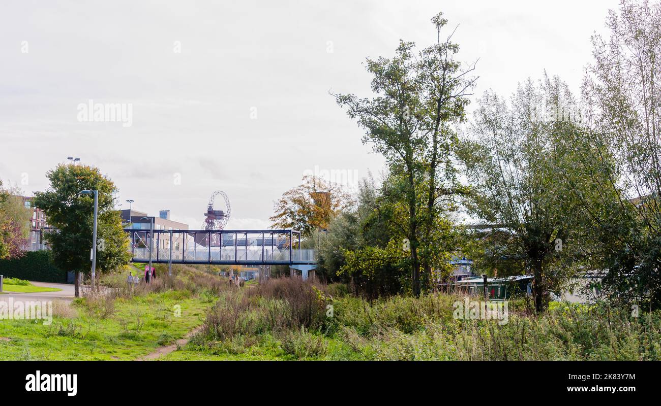 The Capital Ring Trail through a the River Lee in Stratford Stock Photo ...