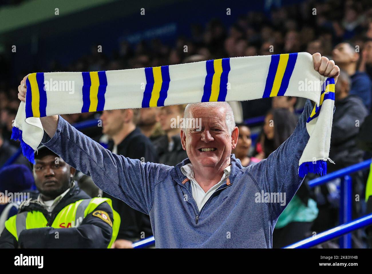 A Leeds fan during the Premier League match Leicester City vs Leeds ...