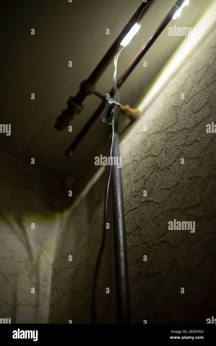 Wires in room. Wire on ceiling. Cable from Internet Stock Photo - Alamy