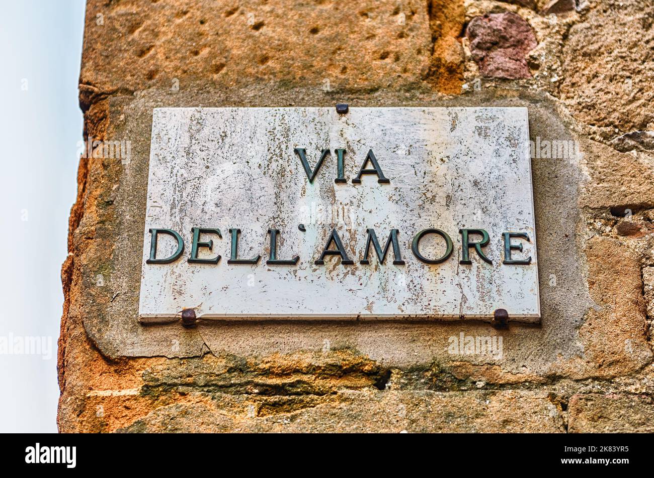 Street sign for Via dell'Amore (Love Street), iconic street in the city ...