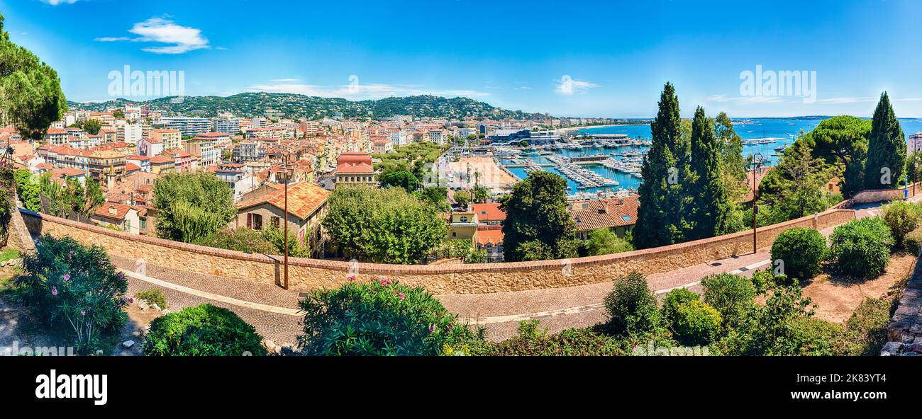 Panoramic aerial view over the city centre of Cannes, iconic spot of ...