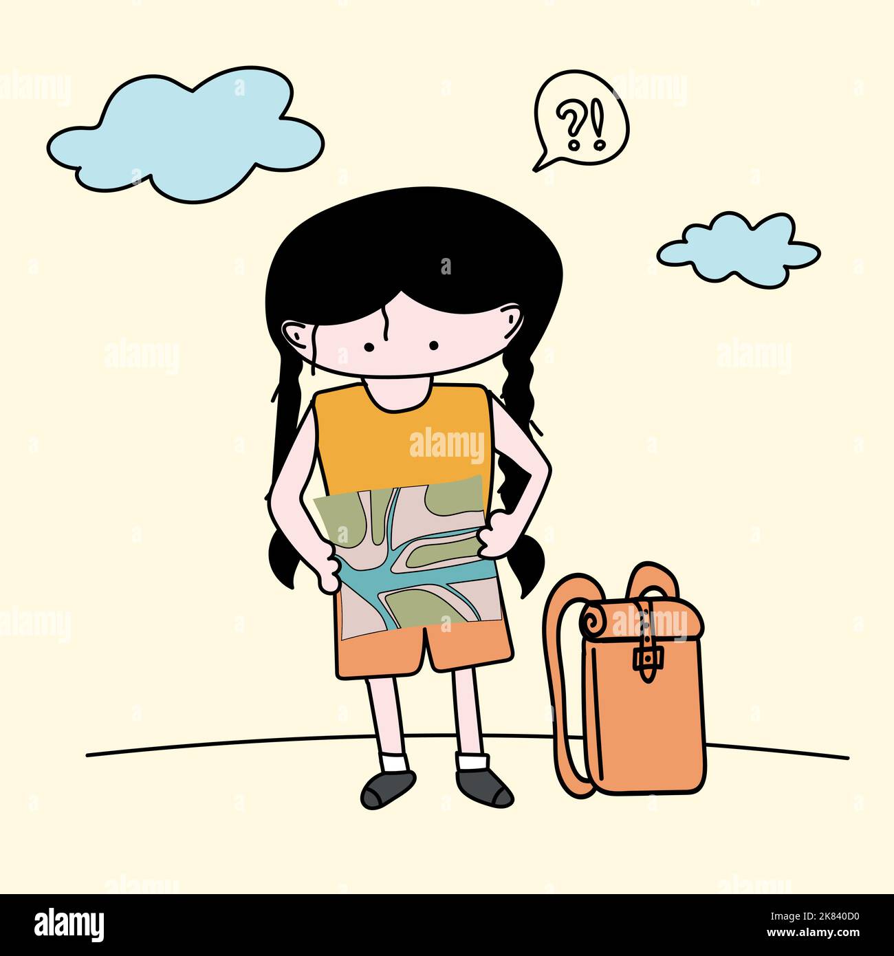 girl on a journey is looking for a way on the map Stock Vector Image ...