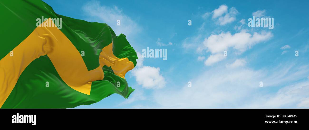 official flag of Maricao untied states of America at cloudy sky ...