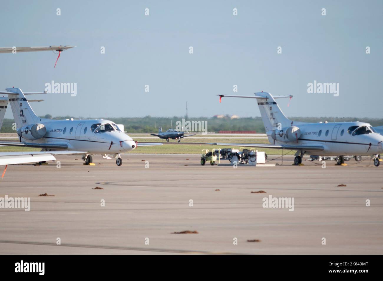 A T-6A Texan II lands on the runway at Laughlin Air Force Base, Texas ...