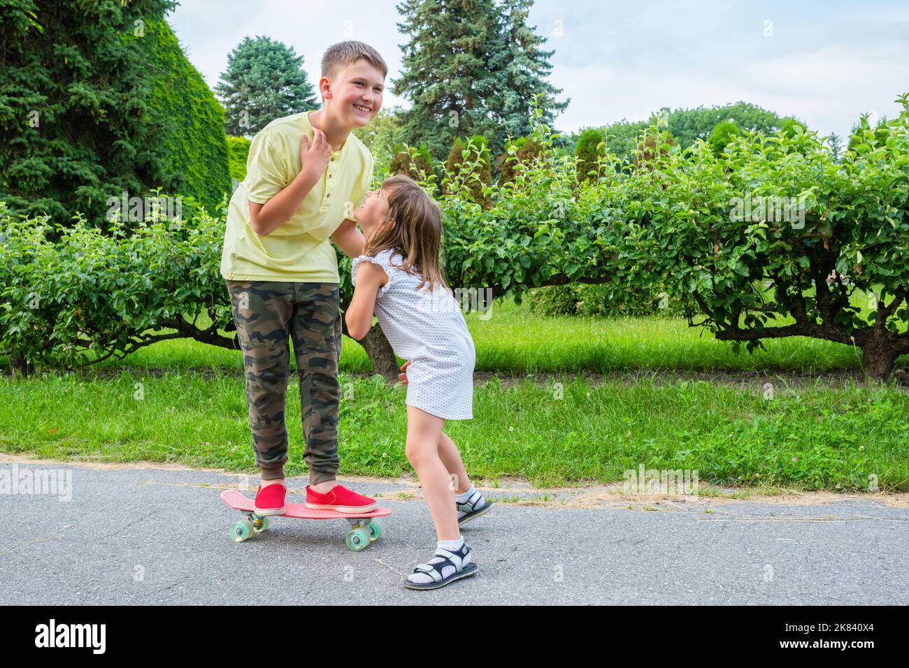 Children play outside in the park. Smiling children outdoors Stock ...