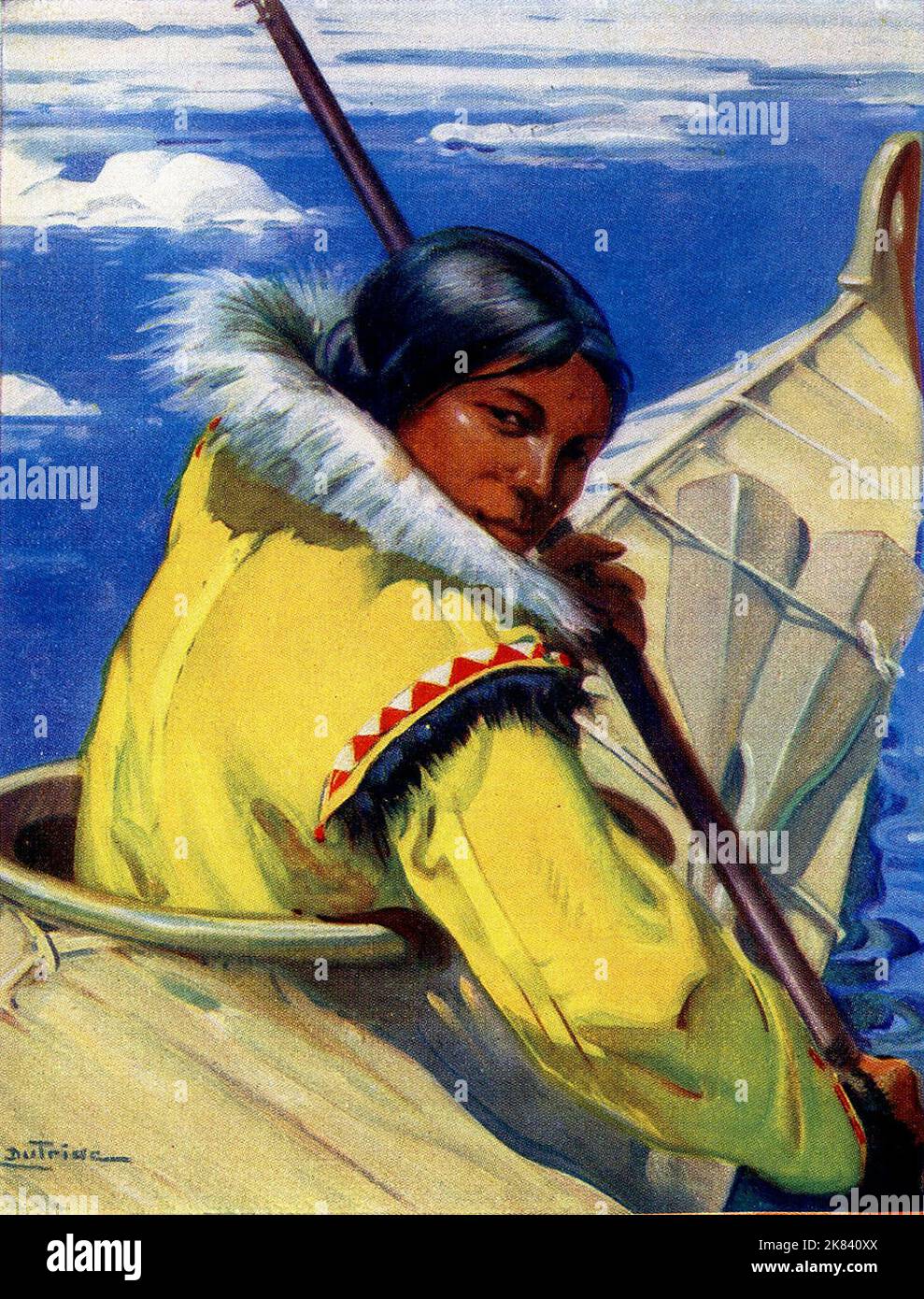 Intrepid bold Eskimo huntress in kayak in 1925 Stock Photo - Alamy