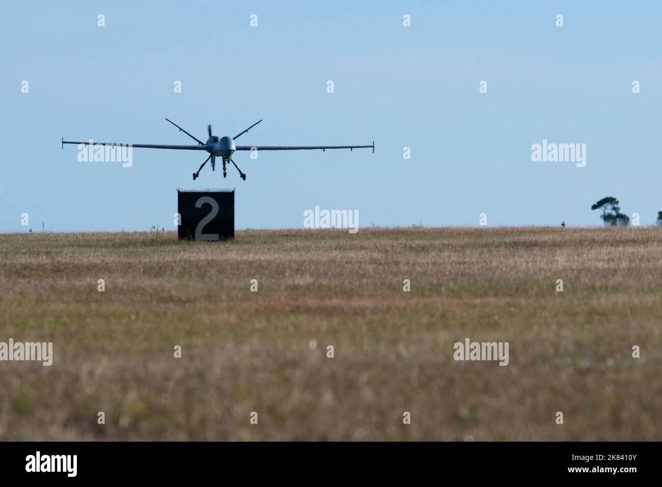 A U.S. Air Force MQ-9 Reaper lands on the flight line Oct. 18, 2022, at ...